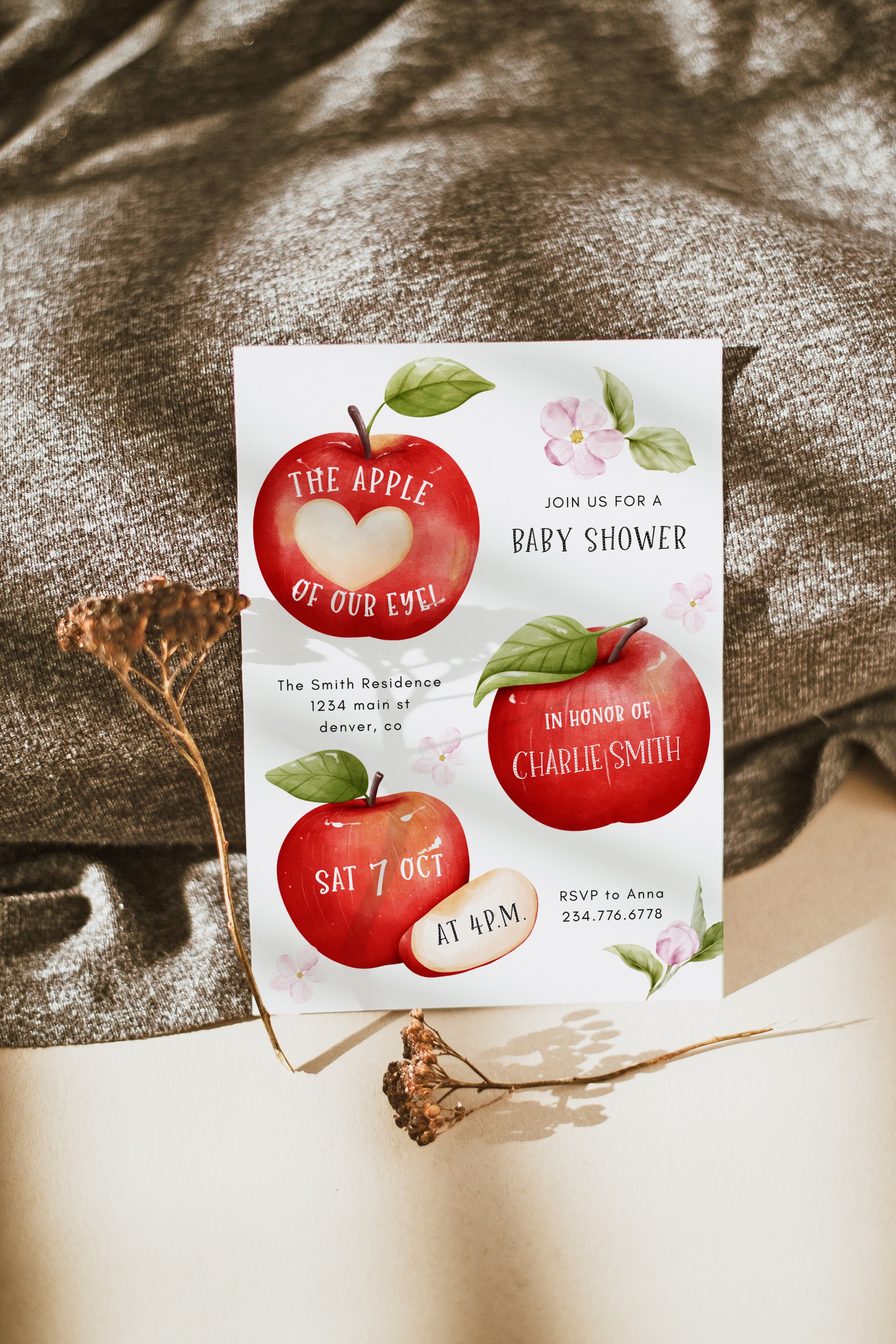 Apple Baby Shower Invitation Template Apple of Our Eye Baby - Etsy