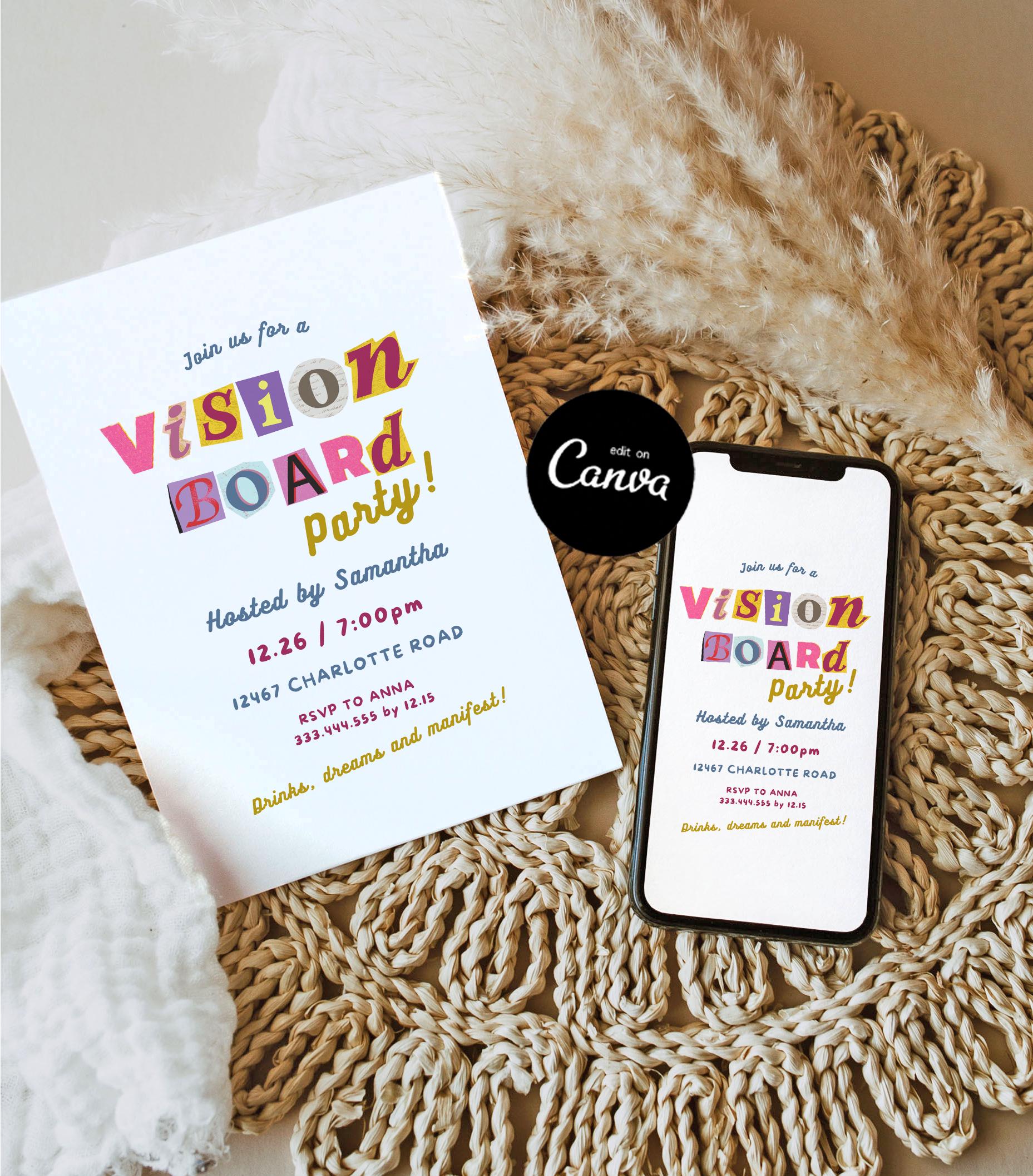 Vision Board Party Invitation, Manifesting Party Invite, Holiday Girls ...