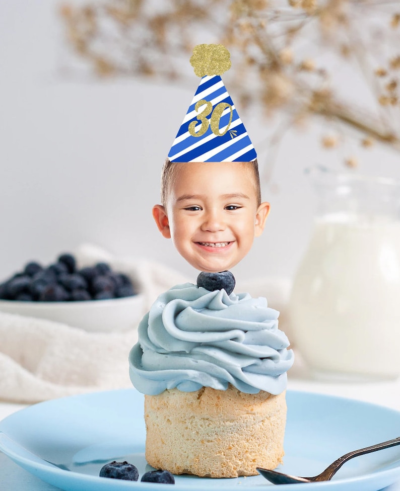 Blue Birthday Cupcake Toppers With Photo Printable Cupcake - Etsy