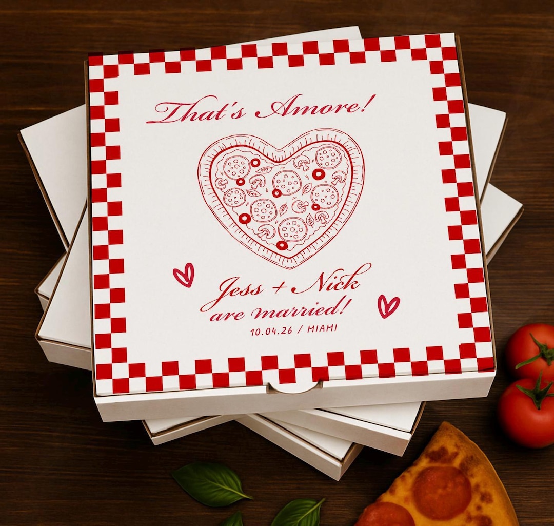 Wedding Pizza Box Template, Customizable Pizza Box Design, That’s Amore ...