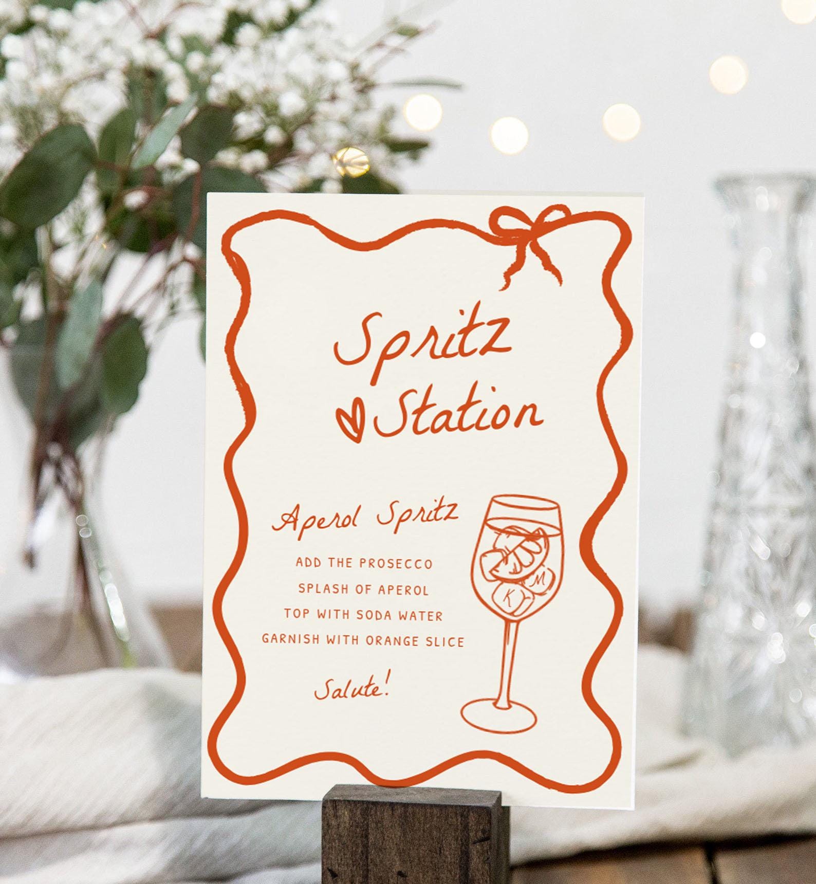 Aperol Spritz Station Sign Template, Wavy Wedding Table Signs, Hand ...
