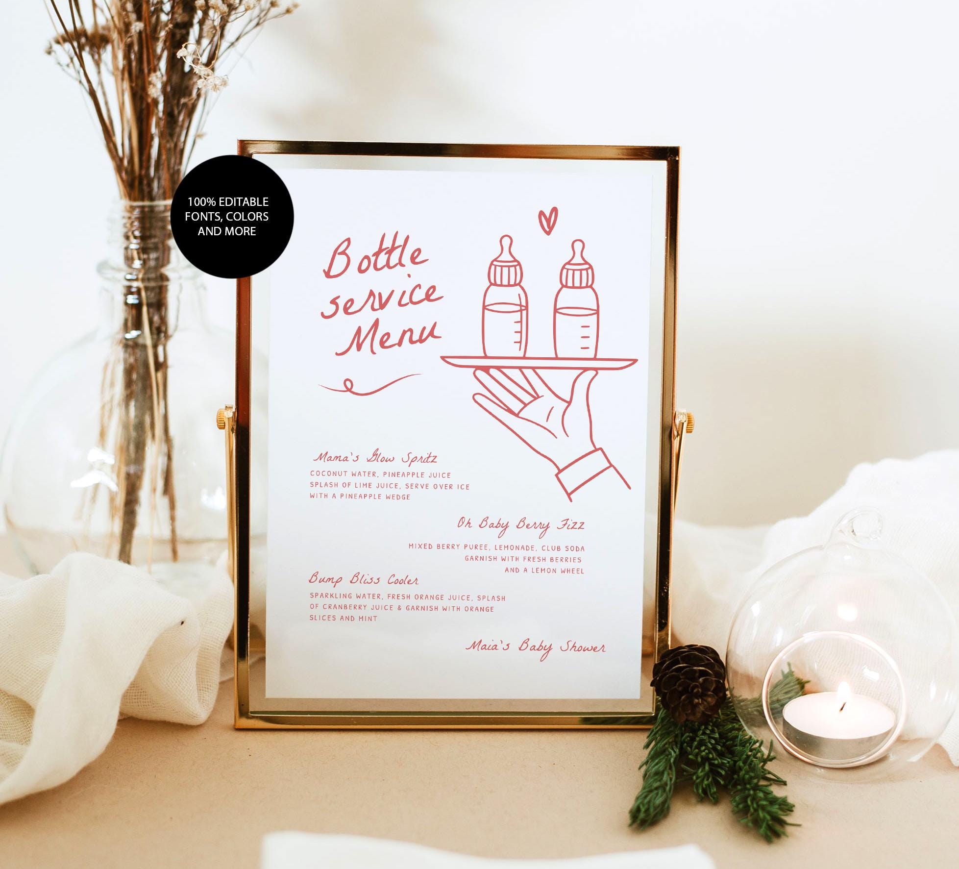 Bottle Service Menu Sign, Signature Mocktail Drink Baby Menu, Non ...