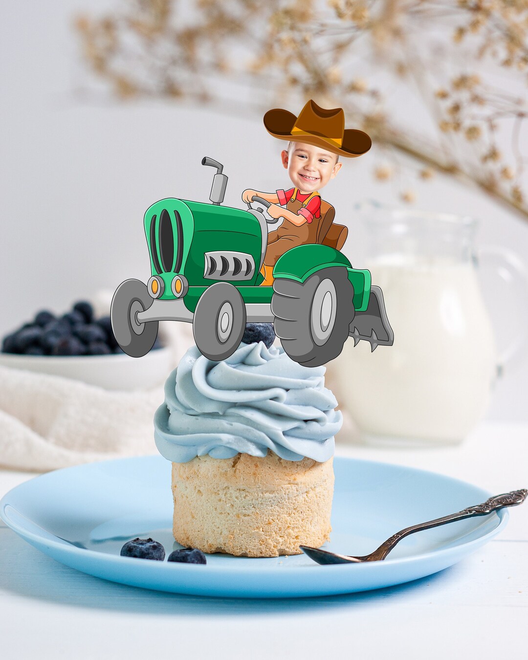 Tractor Head Photo Birthday Cupcake Toppers, Farm Birthday Cupcake ...