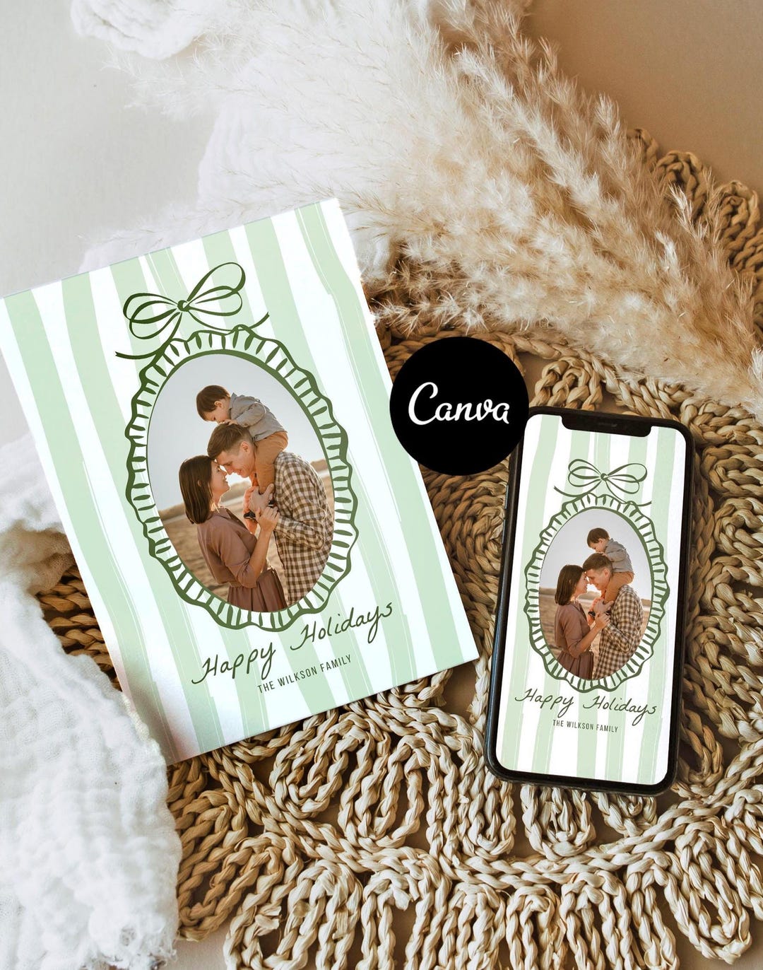 Neutral Holiday Photo Card Template Canva, Editable Merry Christmas ...