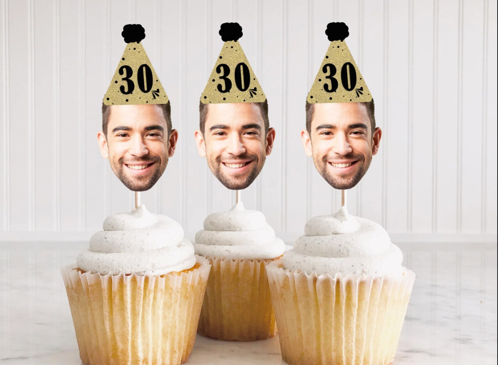 Gold Cupcake Toppers Printable Photo Cupcake Toppers 30th - Etsy UK