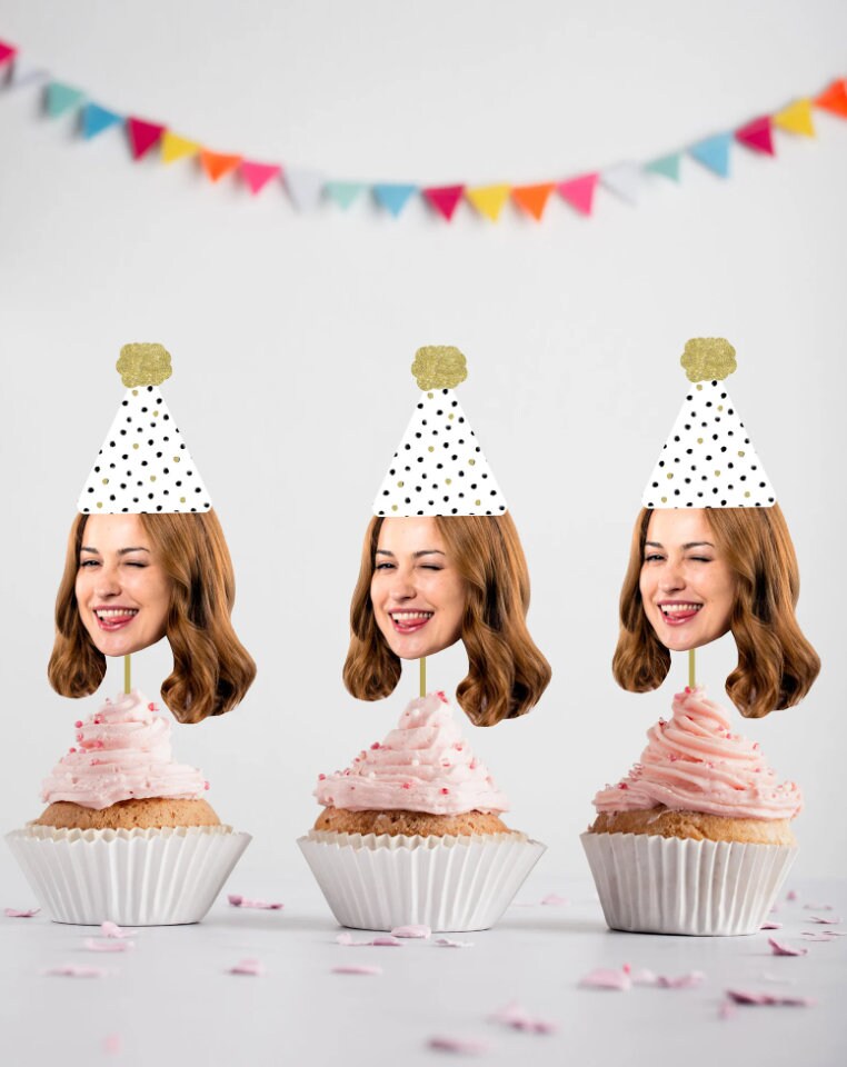 Custom Face Cupcake Toppers, Polka Dot Party Decor, Photo Cupcake ...
