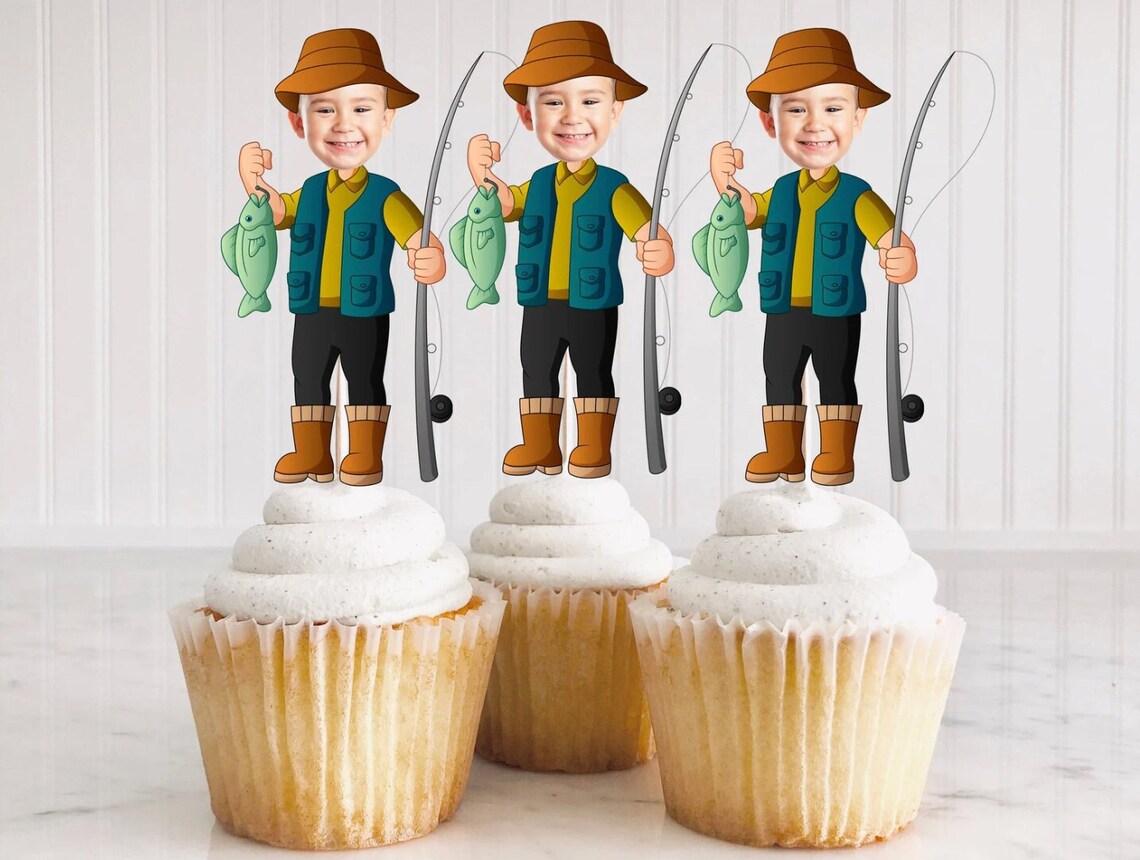 Fishing Birthday Cupcake Topper Fishing Hat Cupcake Topper - Etsy