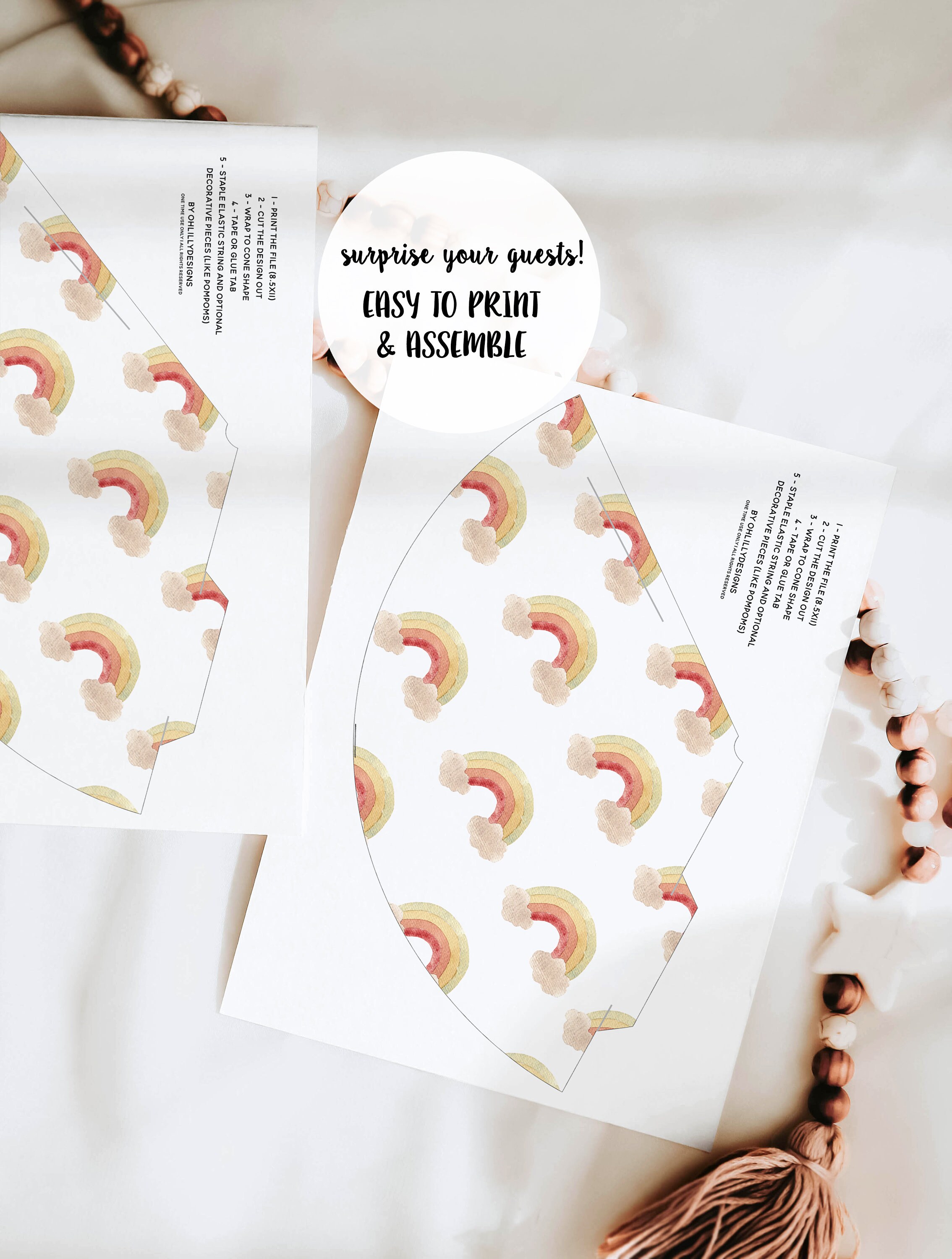 Watercolor Rainbow Birthday Party Hat Printable Rainbow Party - Etsy