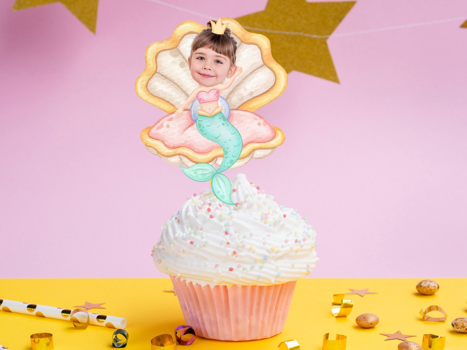 Watercolor Mermaid Cupcake Topper Printable, Cute Mermaid Birthday Cake ...