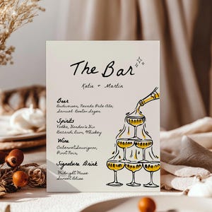 Handwritten Bar Menu Sign Template, Illustrated Wedding Drink Menu ...