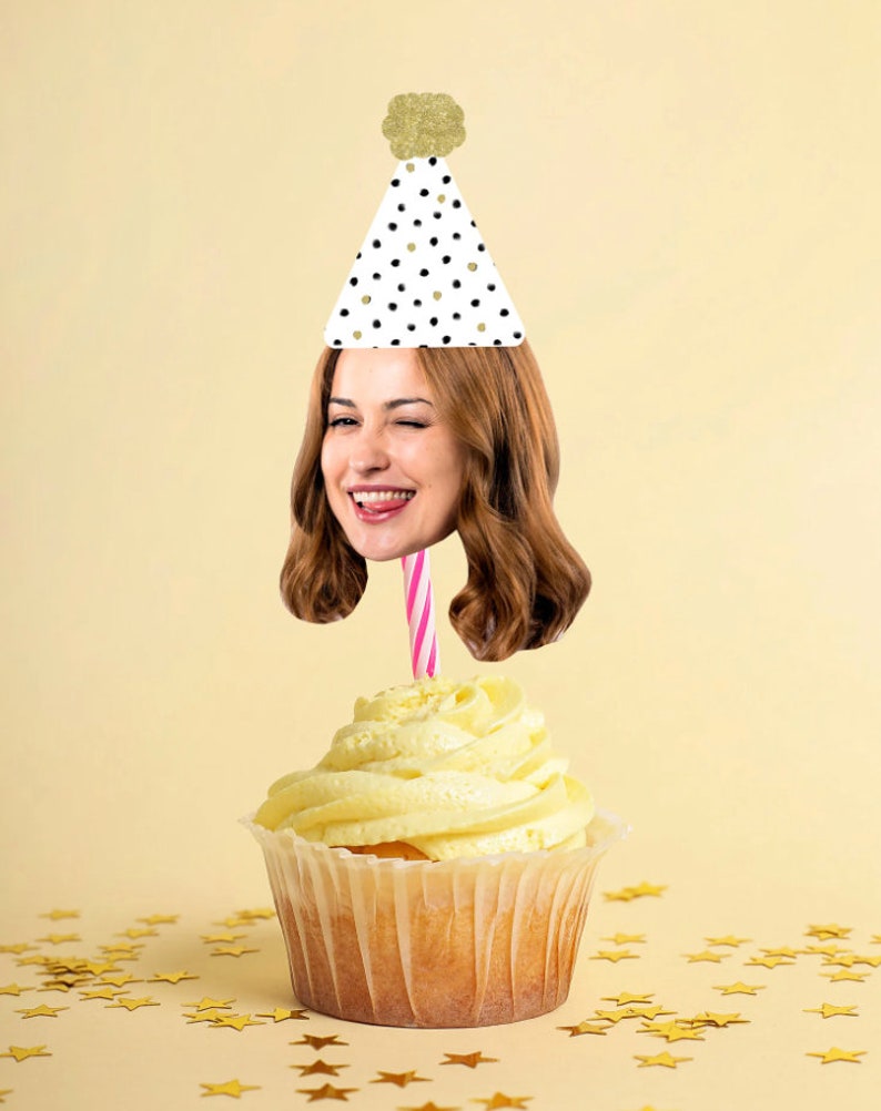 Custom Face Cupcake Toppers Polka Dot Party Decor Photo - Etsy
