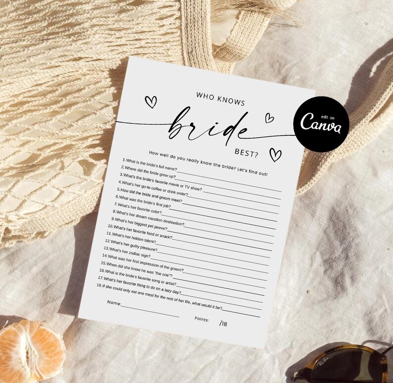 Who Knows the Bride the Best Game, Printable How Well Do You Know the ...