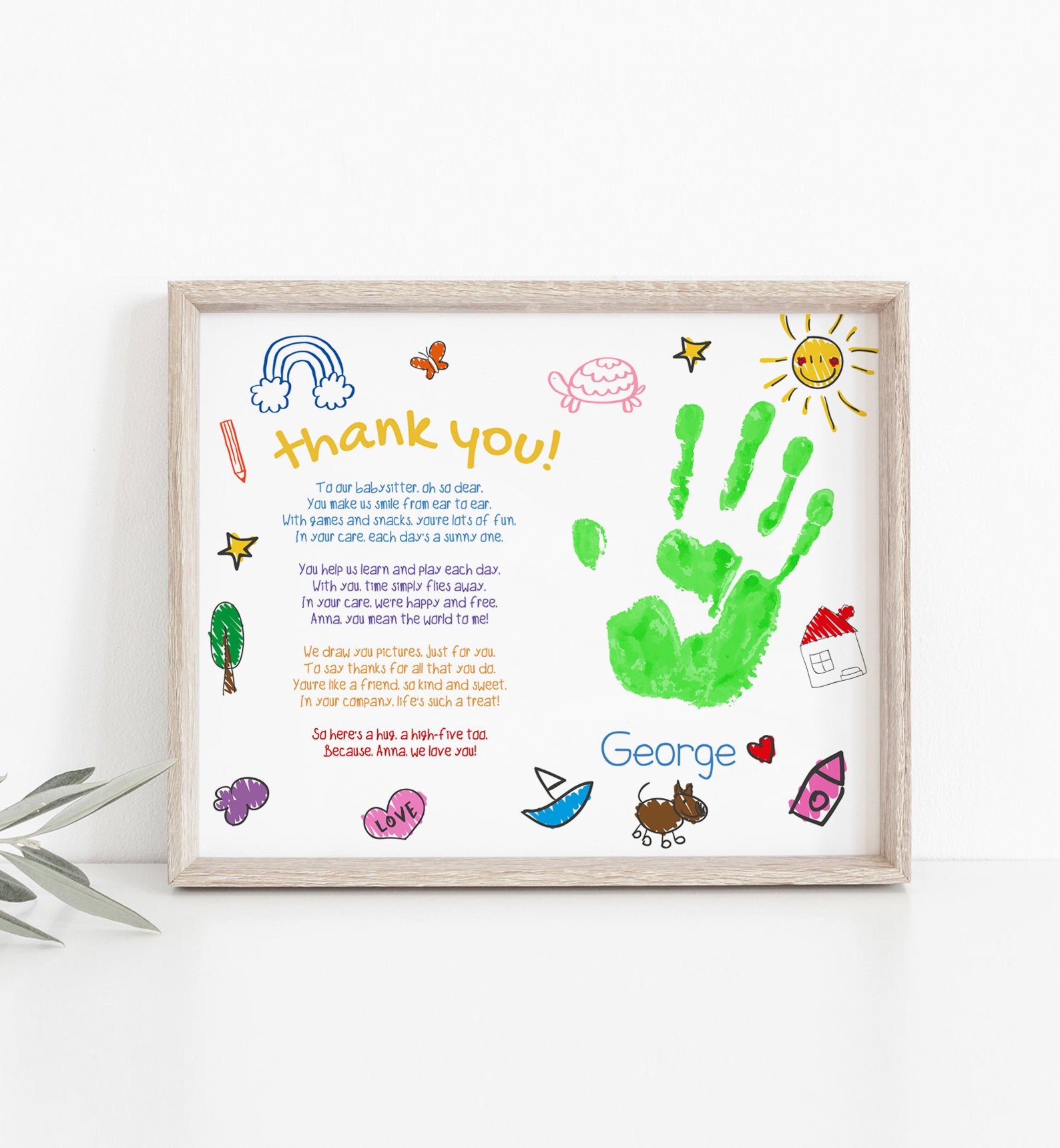Kids Poem to Babysitter Printable, Kids Teacher Handprint Gift Art ...
