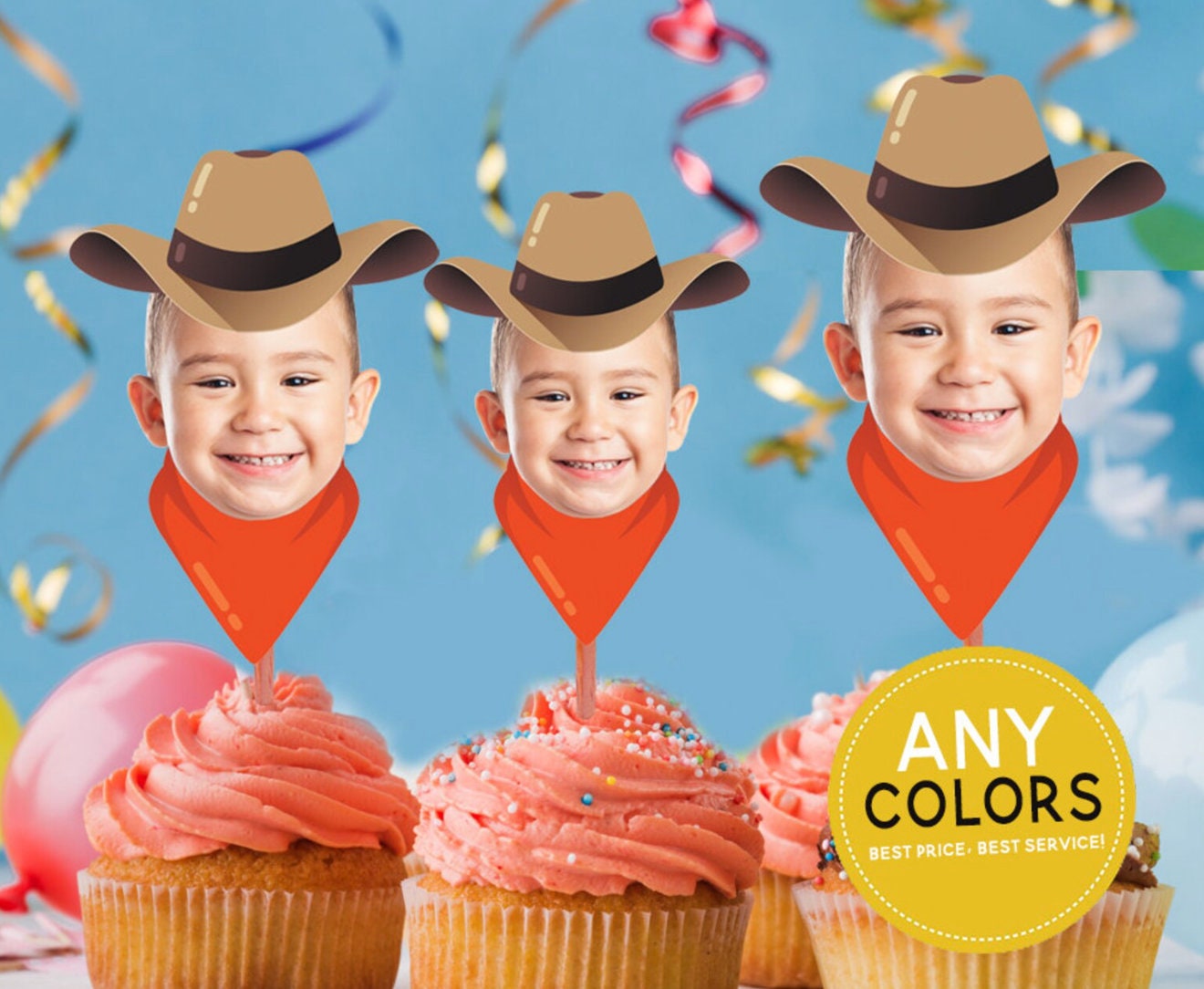 Cowboy Cupcake Topper, Cowboy Birthday Decorations, Photo Cupcake ...