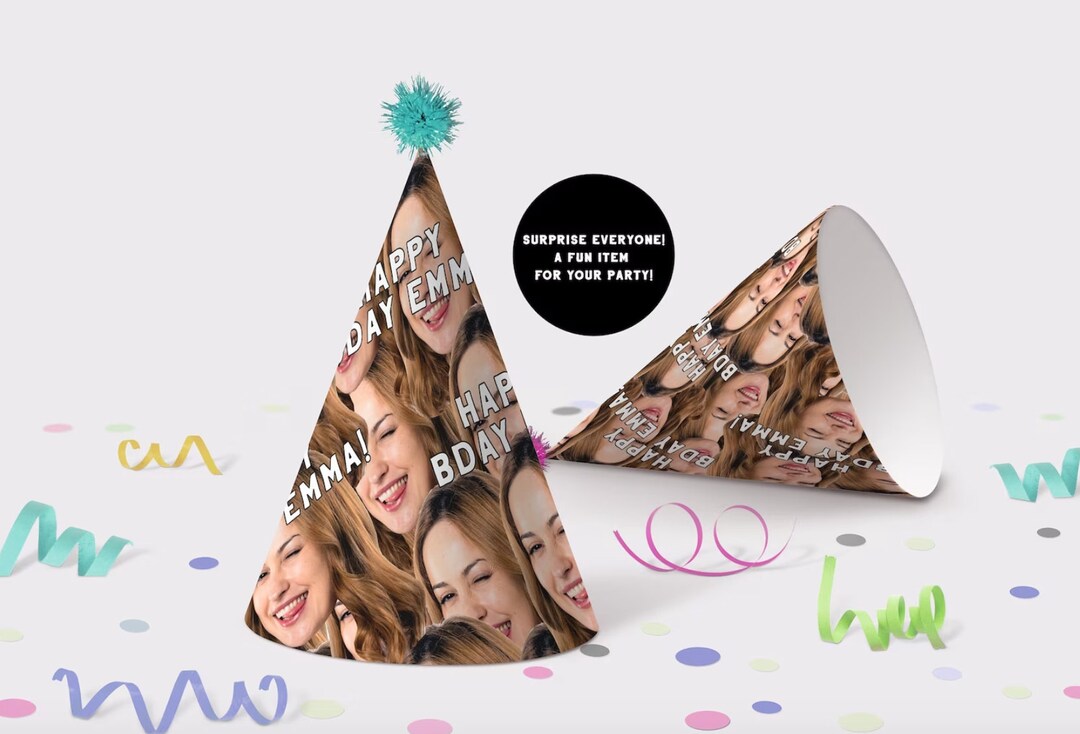 Printable Birthday Party Hats, Printable Party Hats, Custom Face Party ...