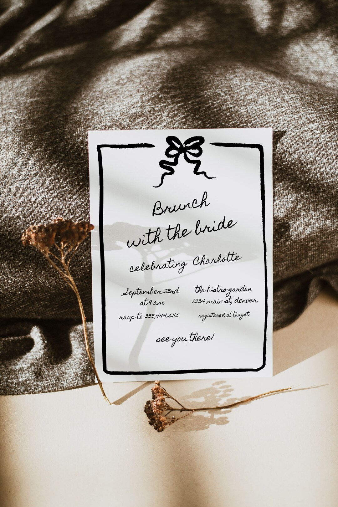 Brunch With the Bride Invitation, Hand Drawn Bridal Brunch, Trendy ...