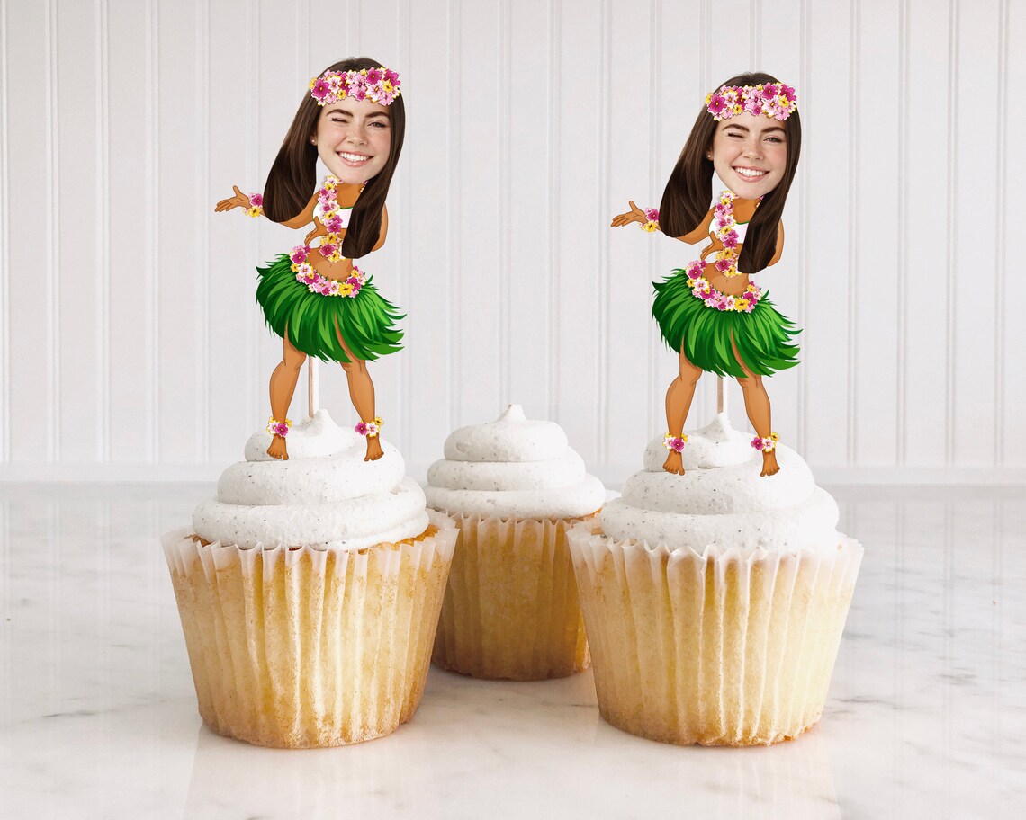Hula Dancer Boxer Cupcake Toppers, Hawaiian Dancer Cupcake Topper, Luau ...