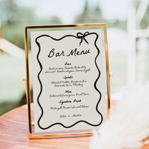 Handwritten Bar Menu Sign Template, Illustrated Wedding Drink Menu ...