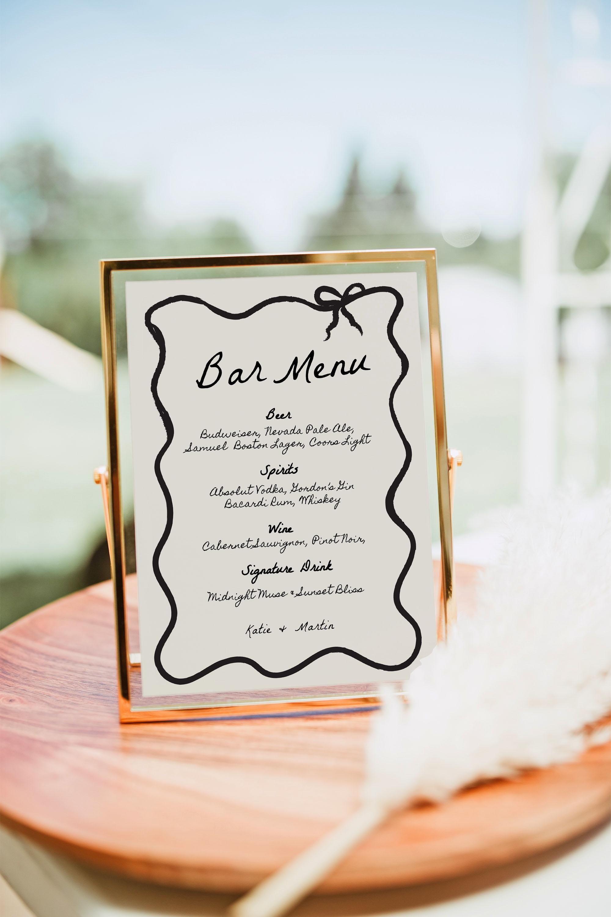 Handwritten Bar Menu Sign Template, Illustrated Wedding Drink Menu ...