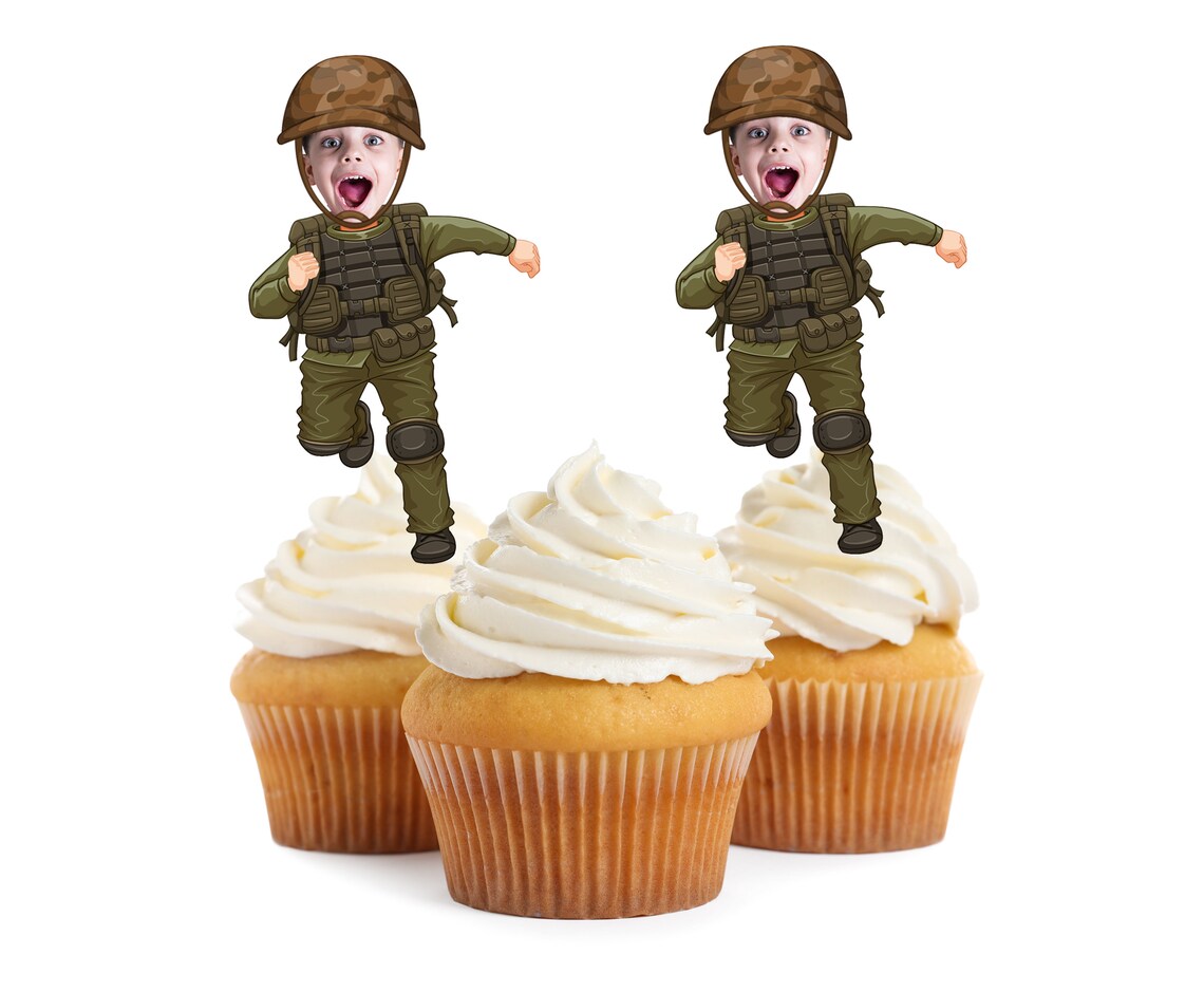 Soldier Cupcake Topper Printable, American Soldier Face Cupcake Topper ...