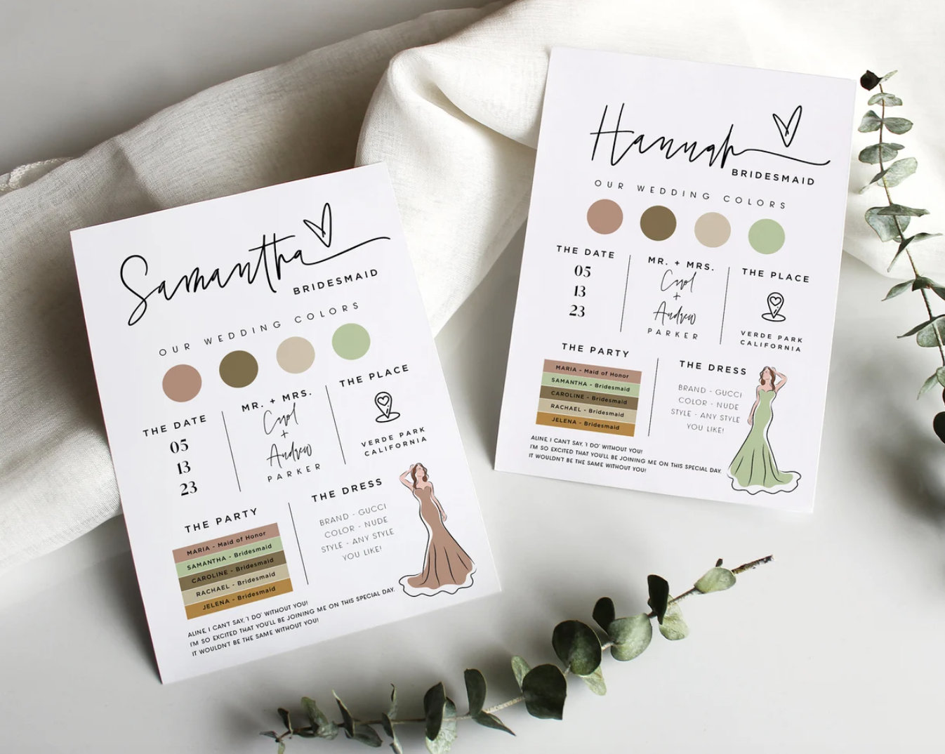Bridesmaid Info Card Template Modern Bridal Party Info Card - Etsy