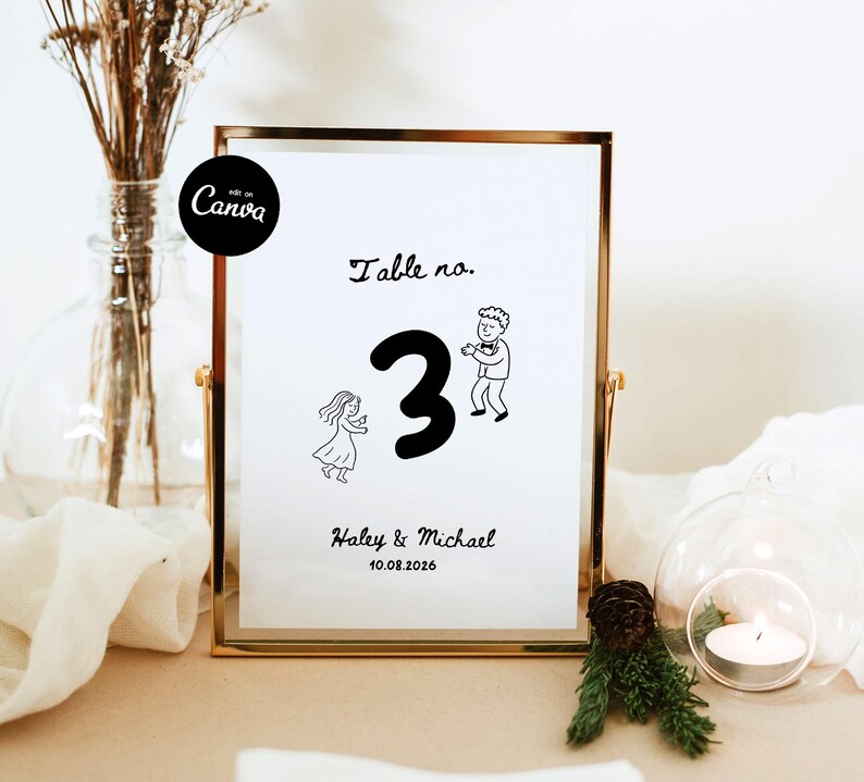 Illustrated Wedding Table Numbers Template Hand Drawn Cute Quirky ...