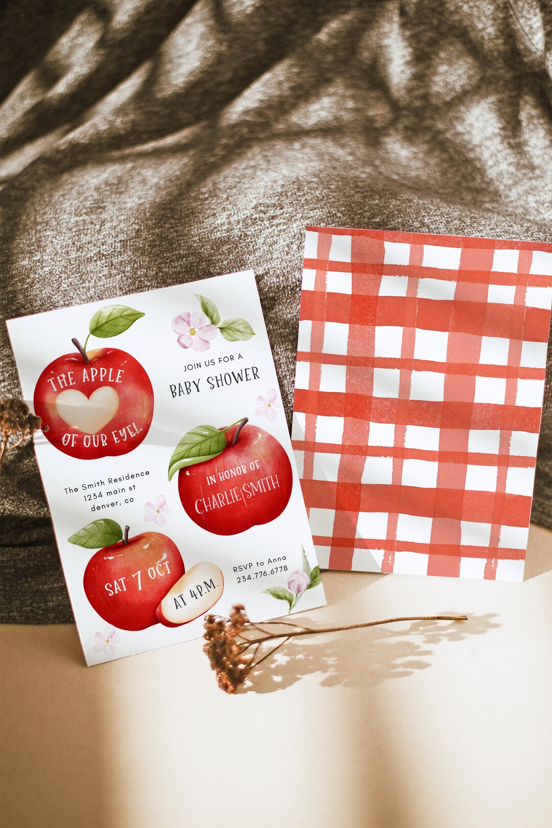 Apple Baby Shower Invitation Template, Apple of Our Eye Baby Shower ...