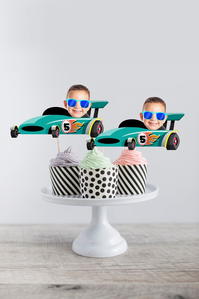 Car Race Birthday Cupcake Topper Printable, Race Car Cupcake Topper ...