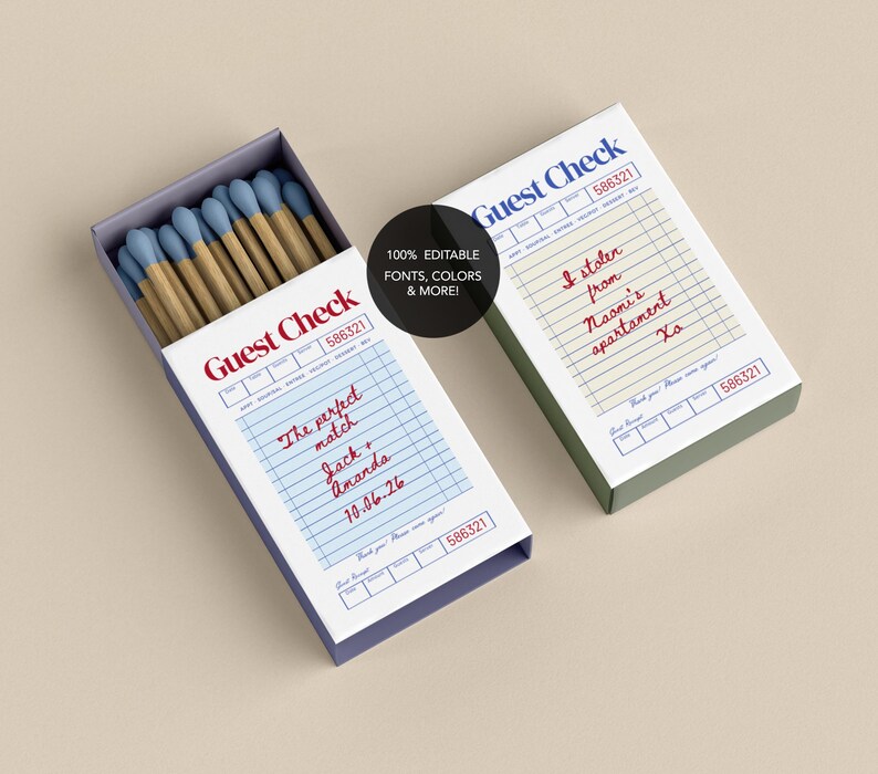 Guest Check Matchbox Template, Custom Matches, Wedding Favors Canva ...