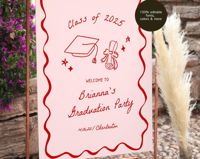 Pink Coquette Welcome Sign, Class of 2026 Graduation Welcome, Girl Grad ...