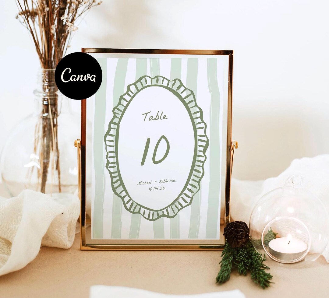 Green Striped Wavy Hand Drawn Table Number Template, Hand Drawn ...