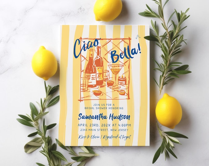 Ciao Bella Italian Bridal Shower Invitation, Italy Mediterranean Bridal ...