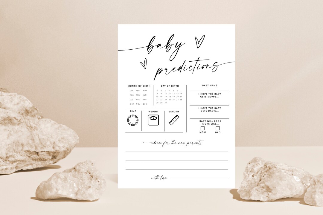 Minimalist Baby Predictions Card, Baby Shower Games, Advice & Wishes ...