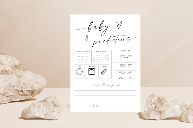Minimalist Baby Predictions Card, Baby Shower Games, Advice & Wishes ...