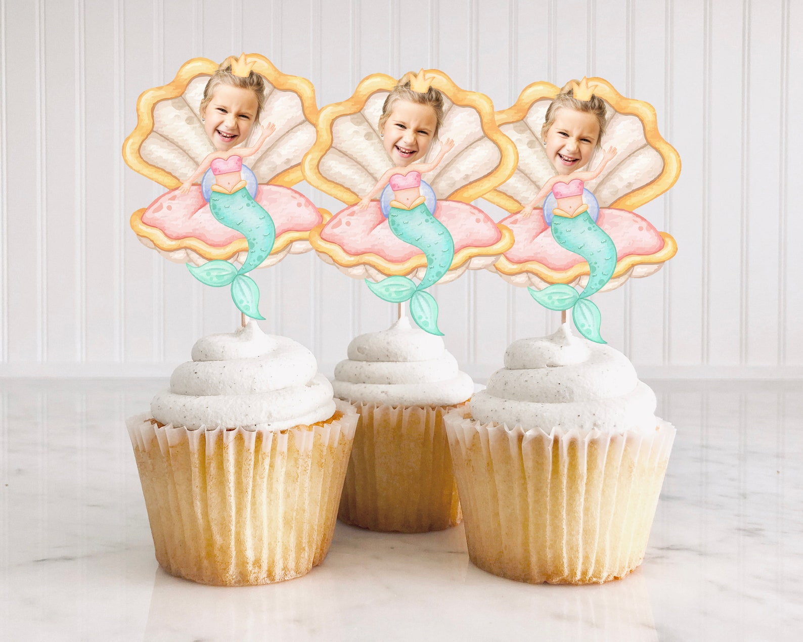 Watercolor Mermaid Cupcake Topper Printable, Cute Mermaid Birthday Cake ...