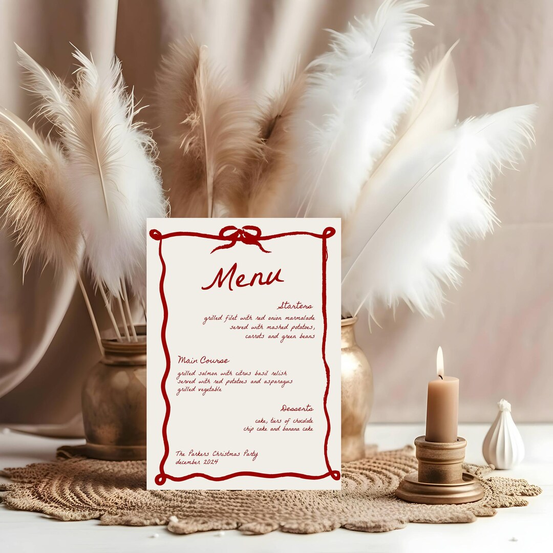 Whimsical Holiday Dinner Menu Template, Christmas Menu Card, Christmas ...