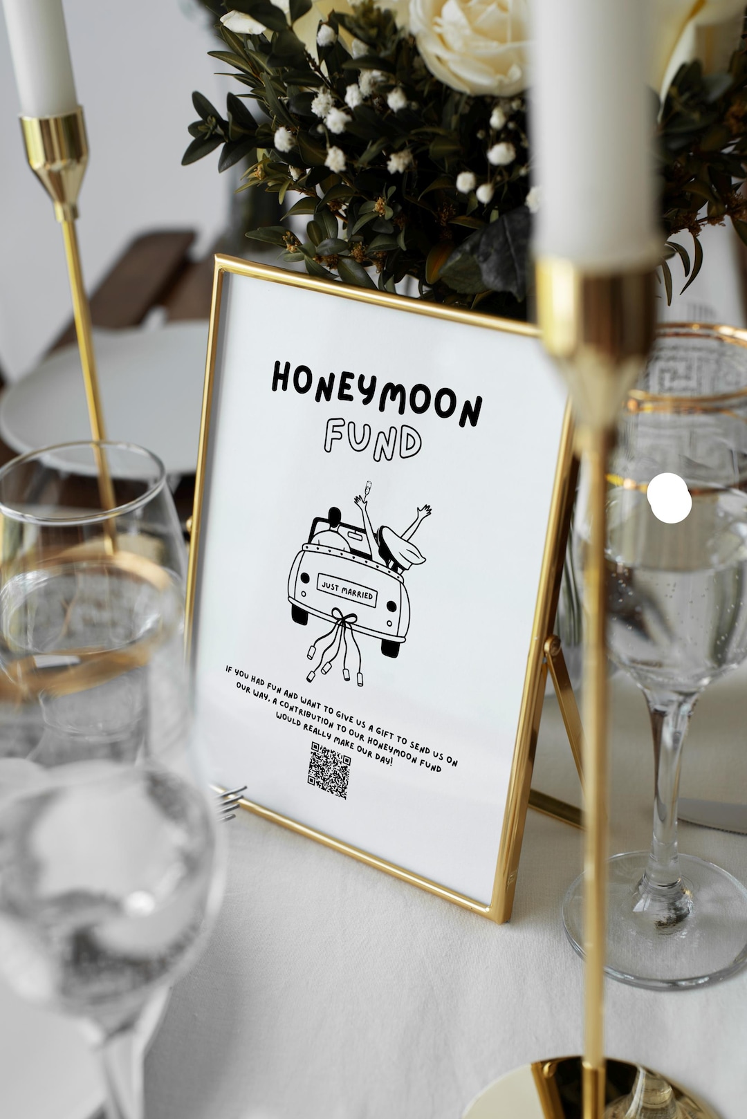 Wedding Honeymoon Fund Qr Code Sign, Hand Drawn Wedding Signage ...
