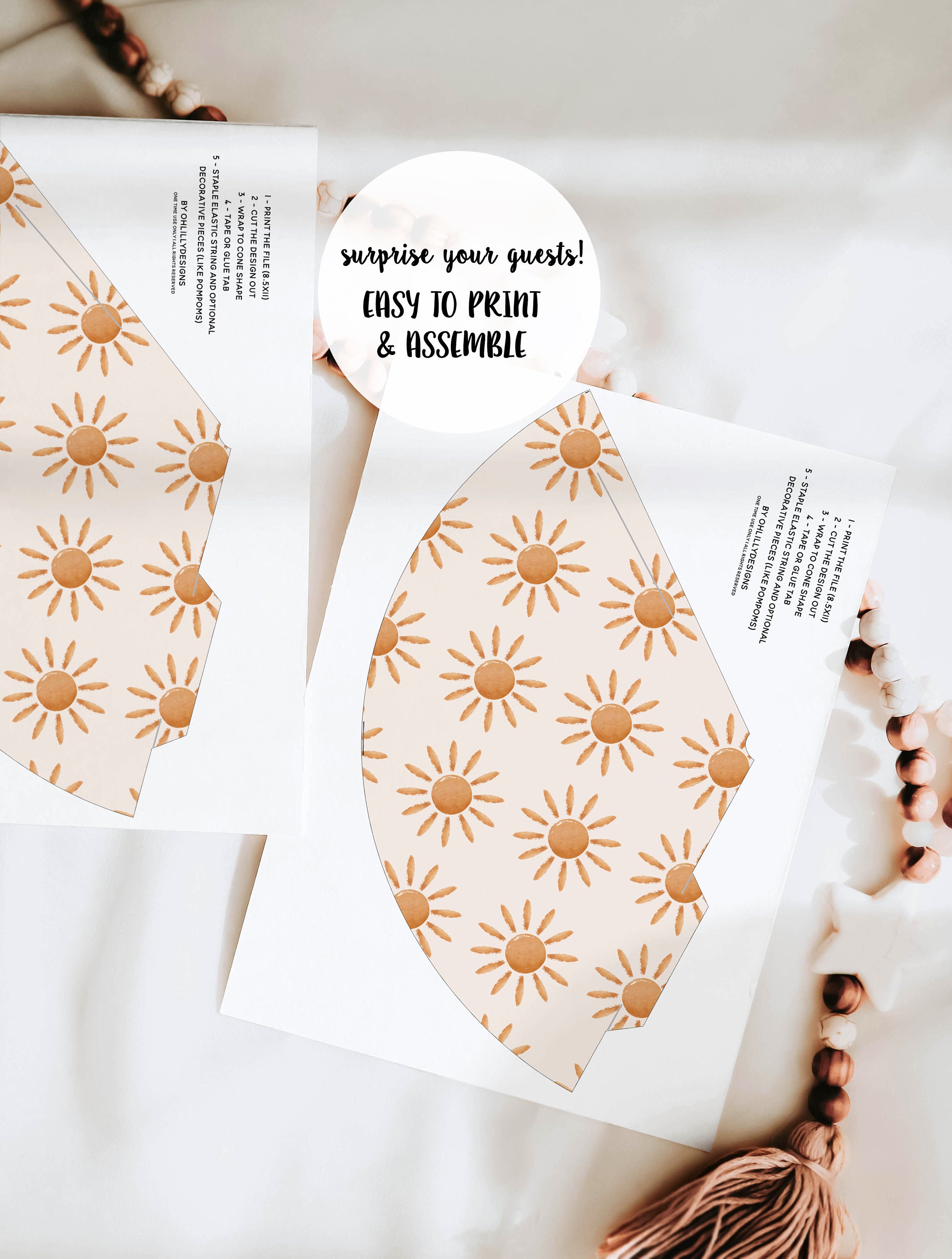 Boho Sun Birthday Party Hat Printable, Sun Birthday Party Hats ...