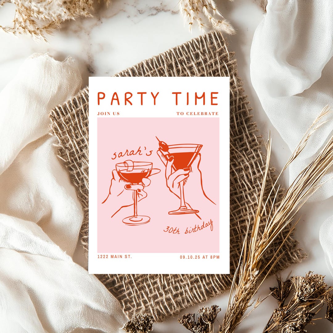 Birthday Hand Drawn Aesthetic Invite - 5x7, Editable Birthday Invite ...