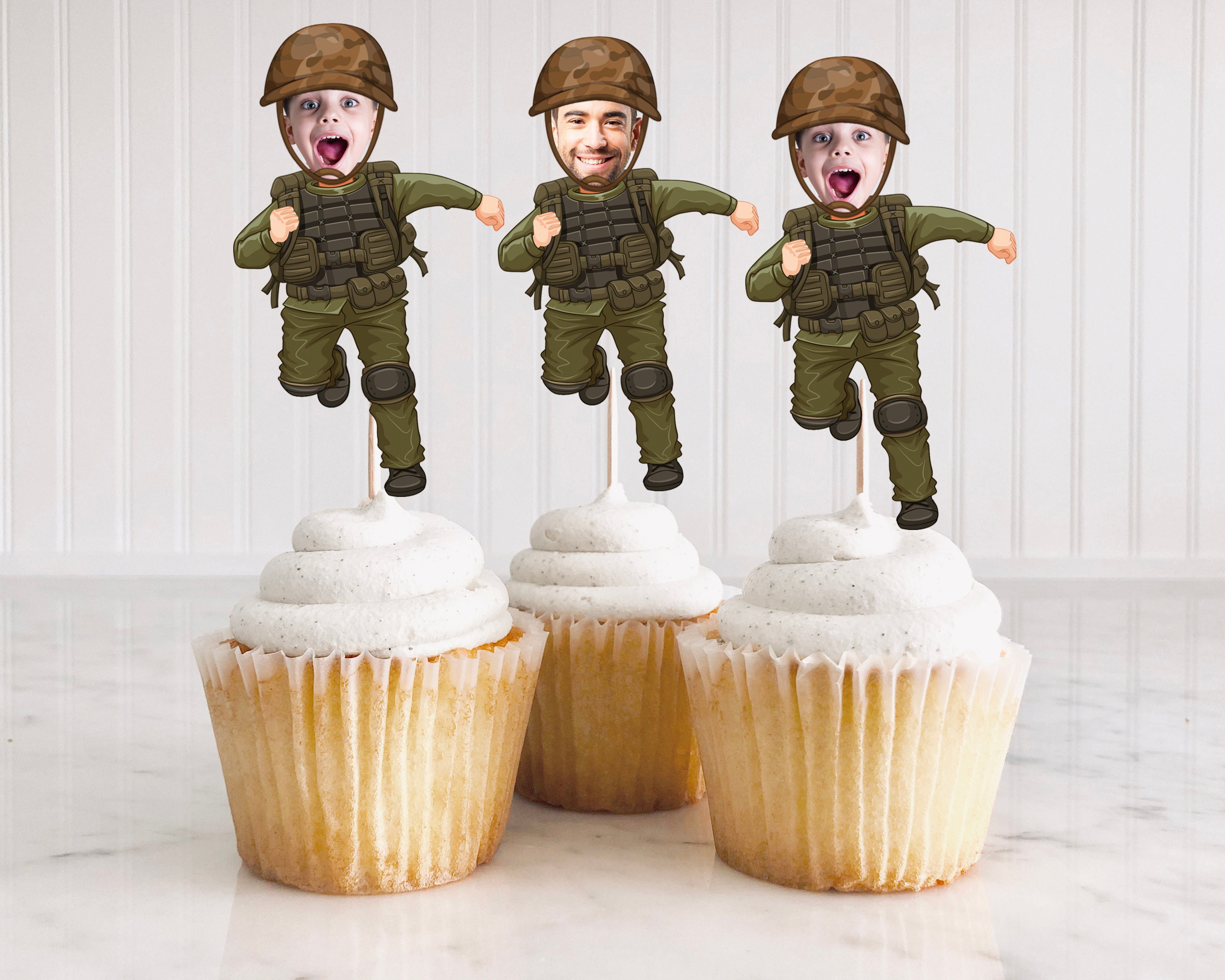 Soldier Cupcake Topper Printable, American Soldier Face Cupcake Topper ...