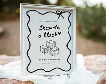 Decorate A Block Baby Shower Sign, Blue Bow Baby Block Sign for Block ...