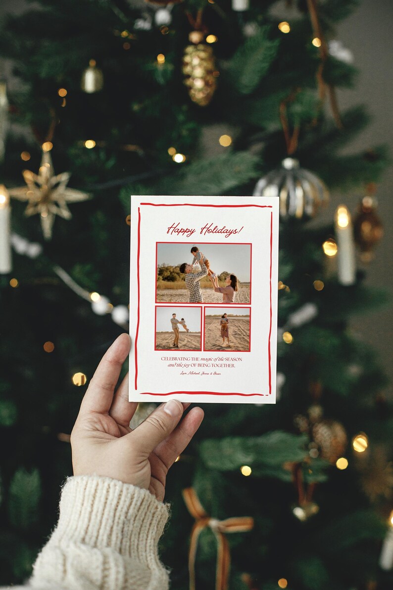 Editable Holiday Photo Card Template, Christmas Bow Family Photo Card ...