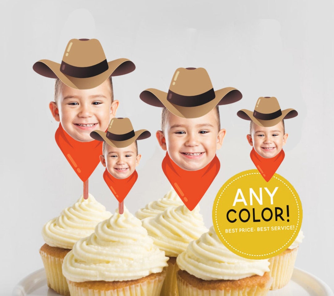 Cowboy Cupcake Topper, Cowboy Birthday Decorations, Photo Cupcake ...