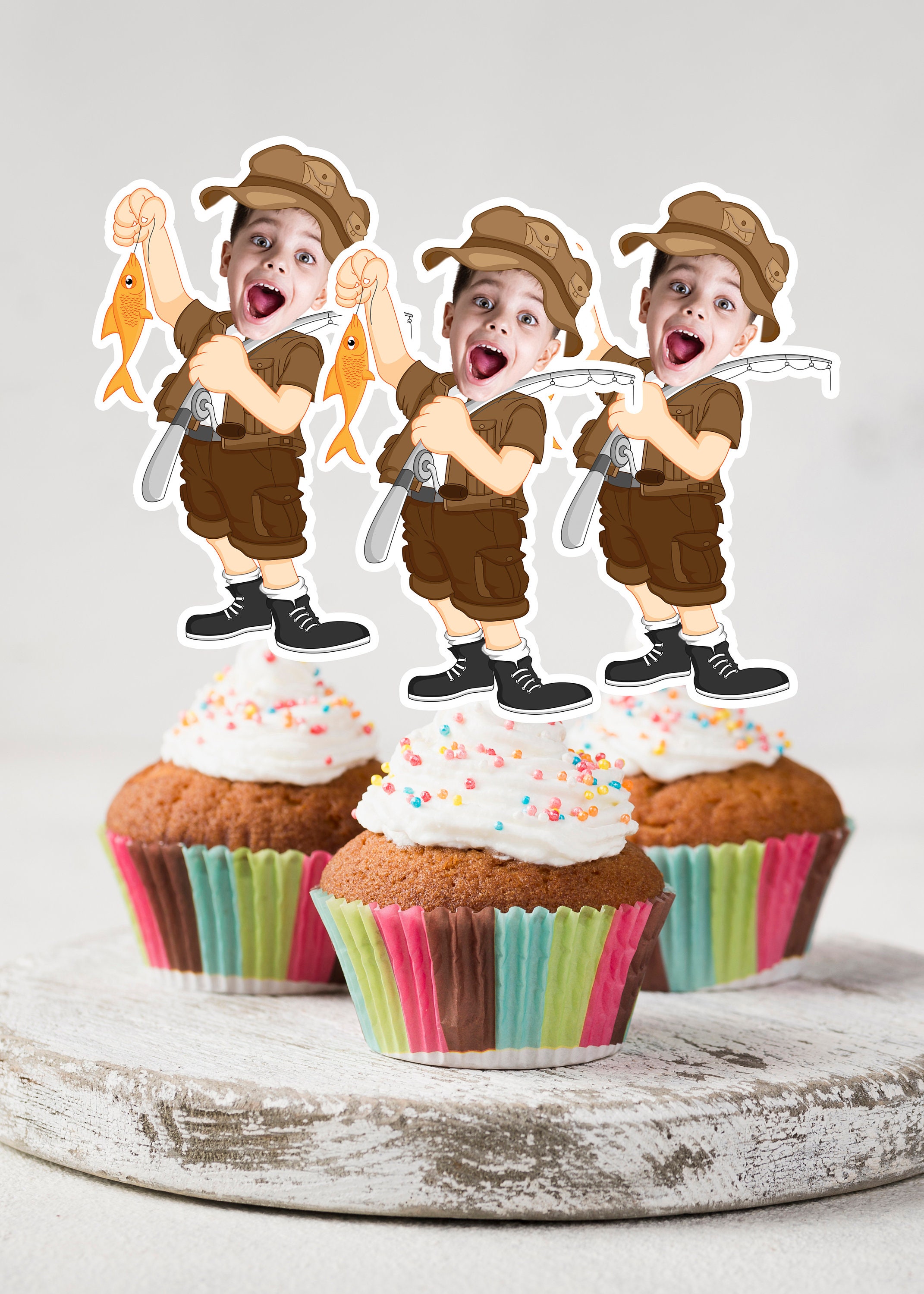 Fishing Birthday Cupcake Toppers, Fisherman Cupcake Topper, Fishing ...