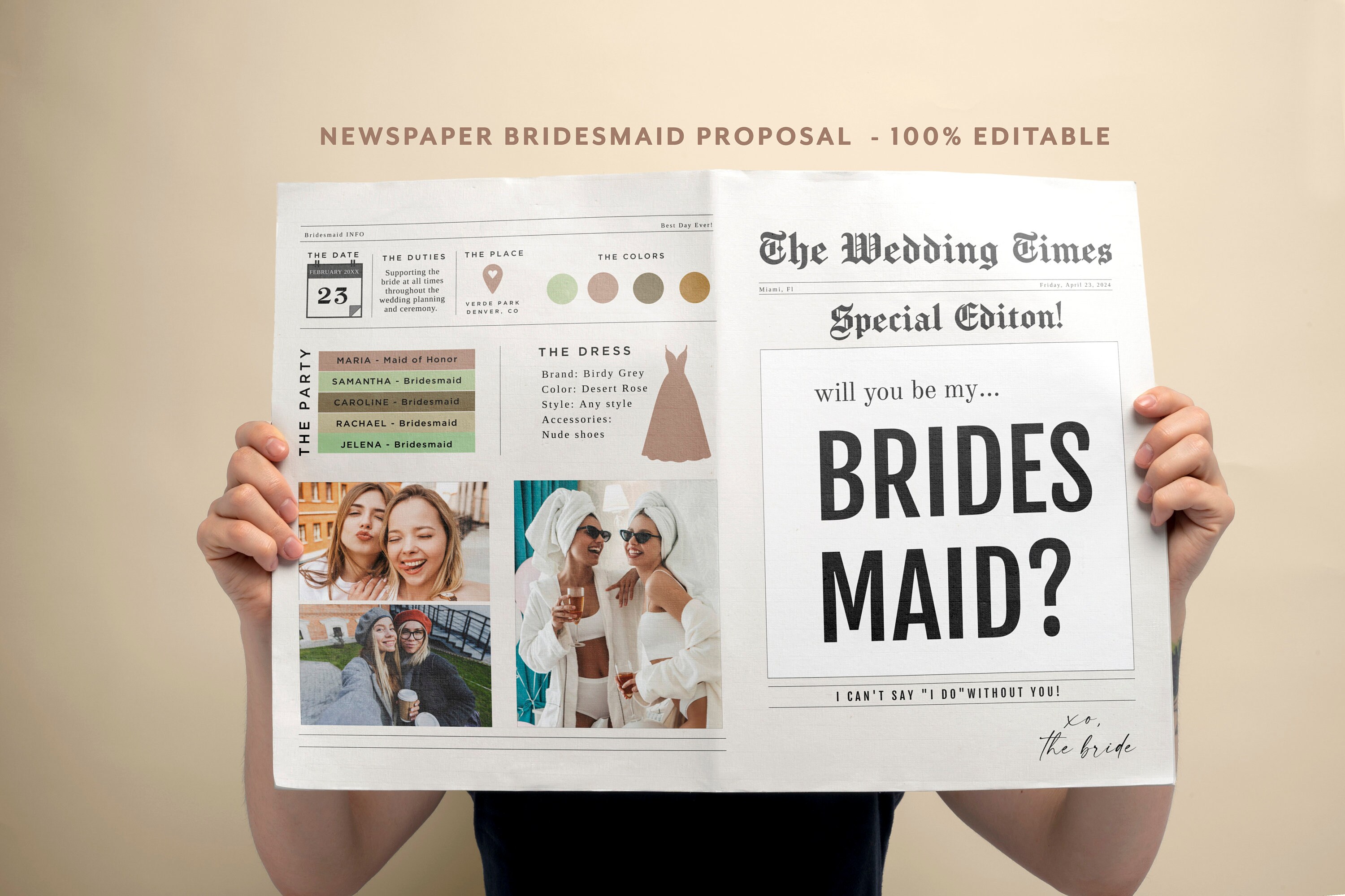 Newspaper Bridesmaid Proposal Template, Bridesmaid Proposal Creative ...