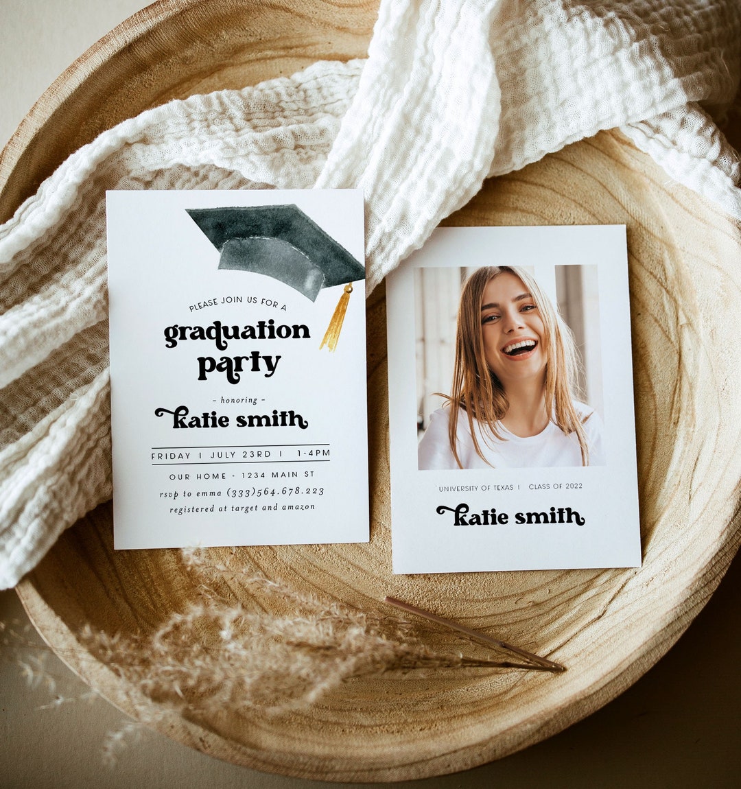Modern Graduation Invitation Template, Minimalist Graduation Invitation ...