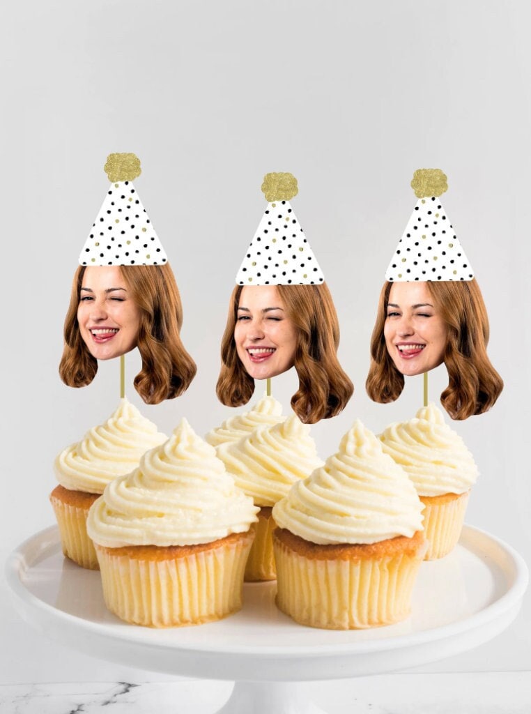 Custom Face Cupcake Toppers, Polka Dot Party Decor, Photo Cupcake ...