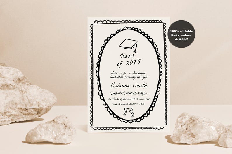 Graduation Party Invitation 2026, Hand Drawn Graduation Invite, Boho ...