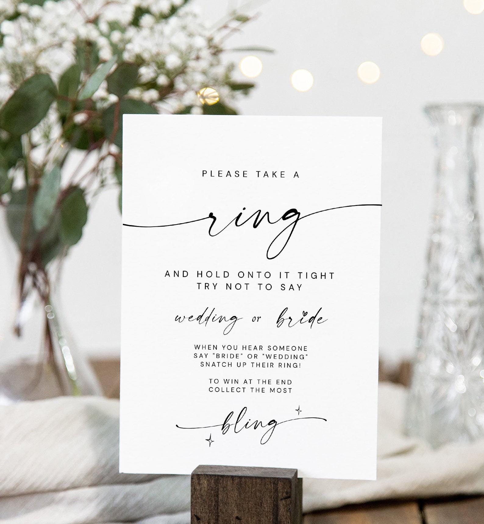 The Ring Game Template, Bridal Shower Ring Game Template, Don’t Say ...