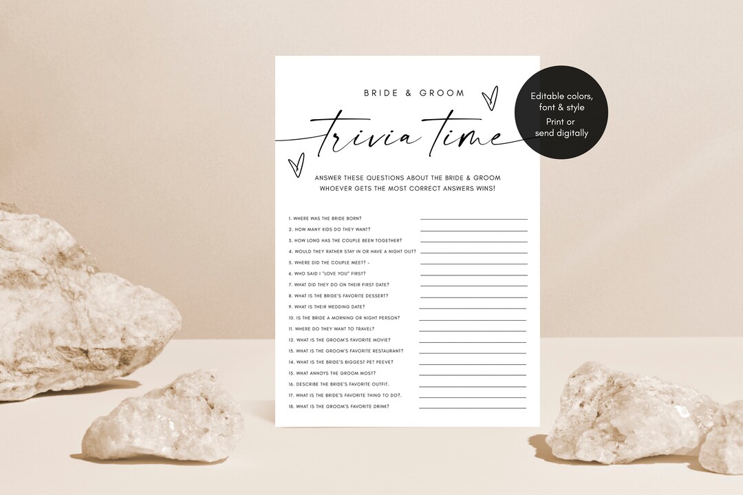 Bride and Groom Trivia Game Minimalist Bridal Shower Game Printable ...